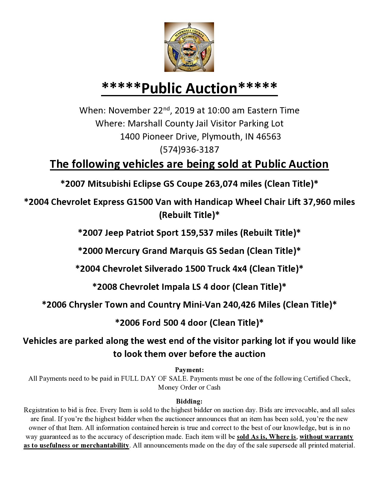 Notice of Public Auction