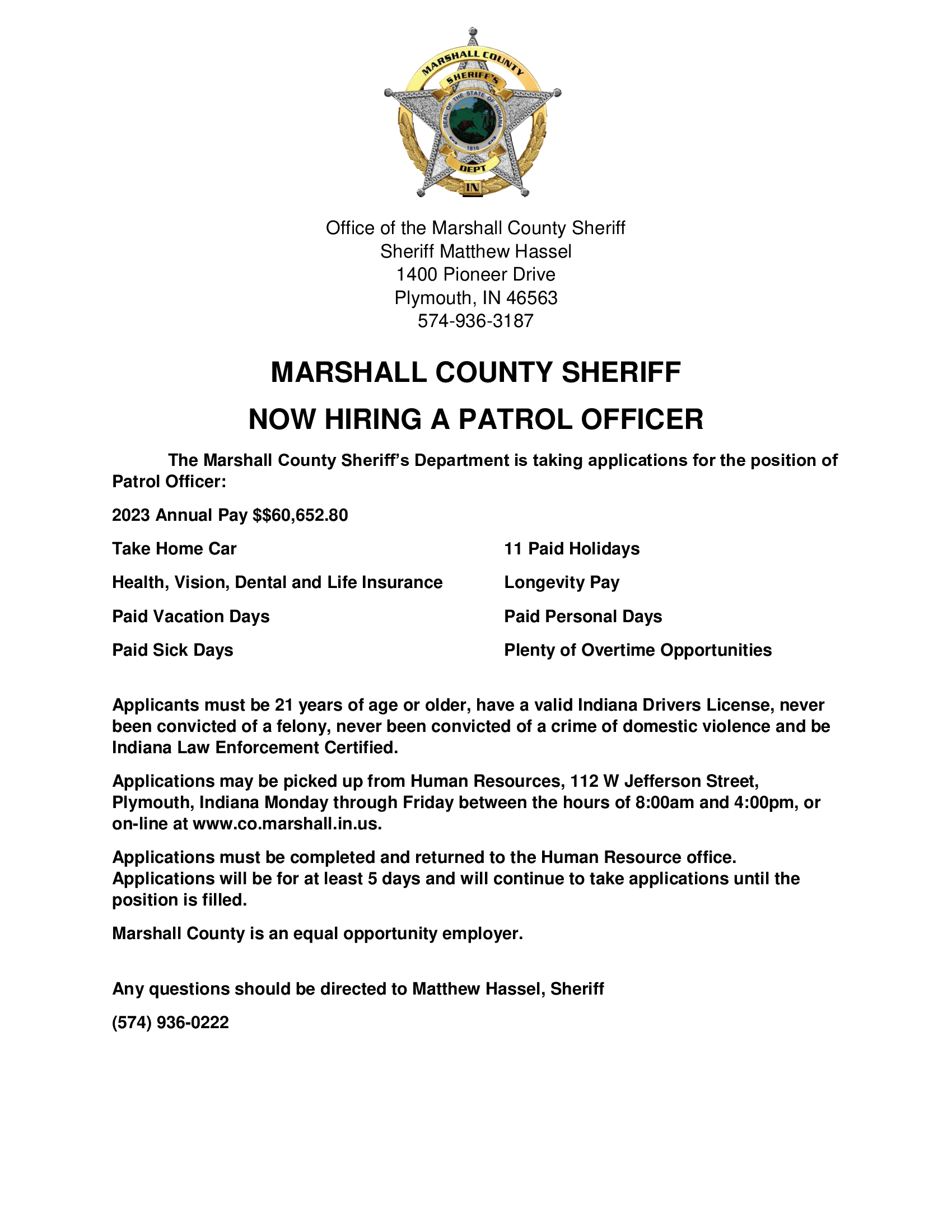 Now Hiring For Patrol Officer